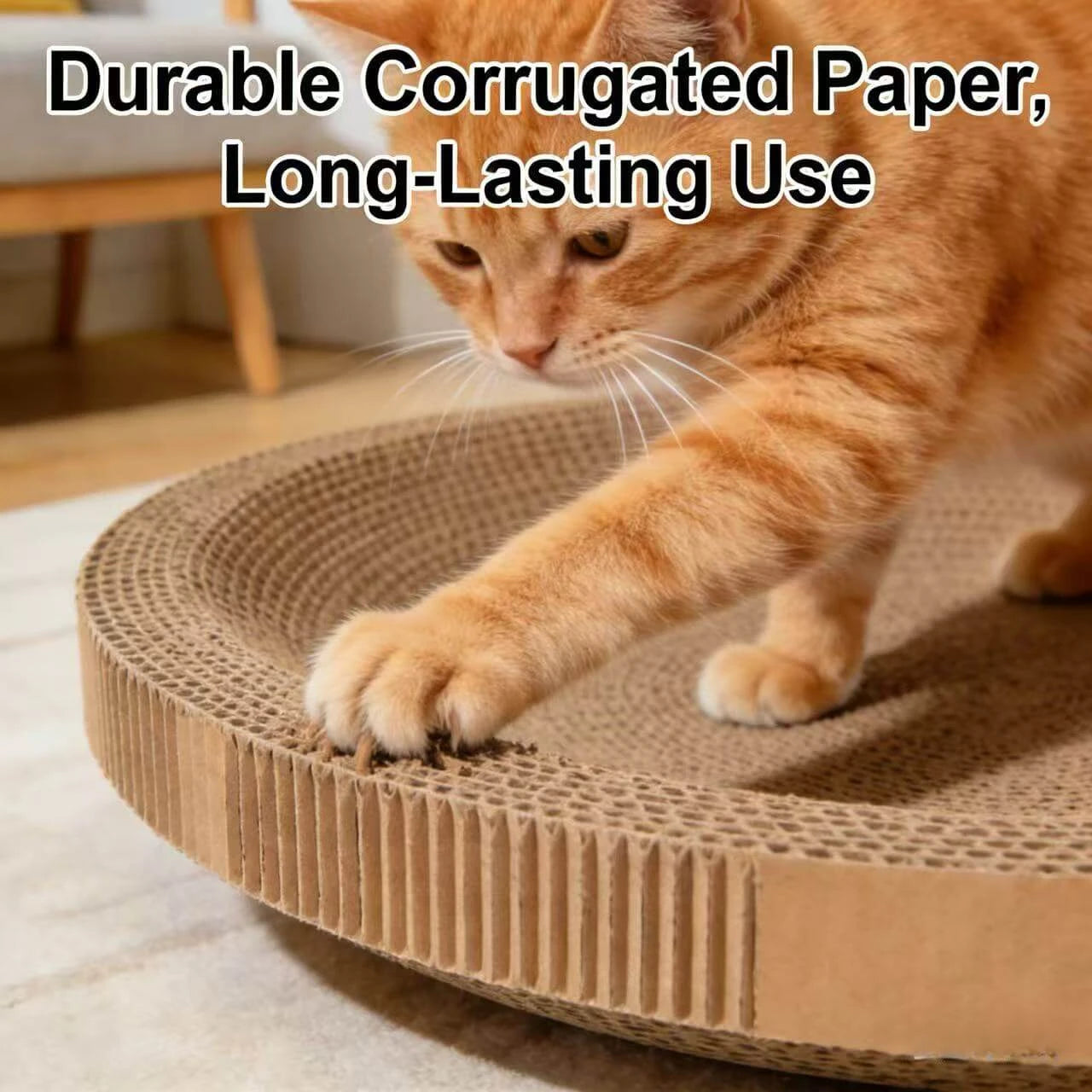 Durable Corrugated Cat Scratcher Bed, 66cm 3-in-1 Scratch/Sleep/Play f